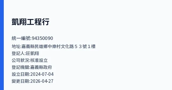 凱翔工程行的照片-統編 94350090(嘉義縣) 公司登記資料與營業項目詳細圖表