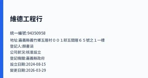 維德工程行的照片-統編 94350958(嘉義縣) 公司登記資料與營業項目詳細圖表