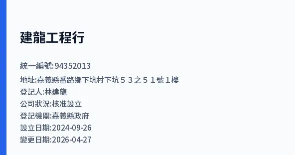 建龍工程行的照片-統編 94352013(嘉義縣) 公司登記資料與營業項目詳細圖表