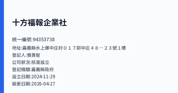 十方福報企業社的照片-統編 94353738(嘉義縣) 公司登記資料與營業項目詳細圖表