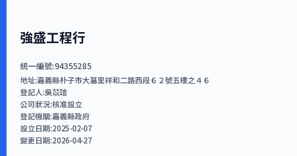 強盛工程行的照片-統編 94355285(嘉義縣) 公司登記資料與營業項目詳細圖表