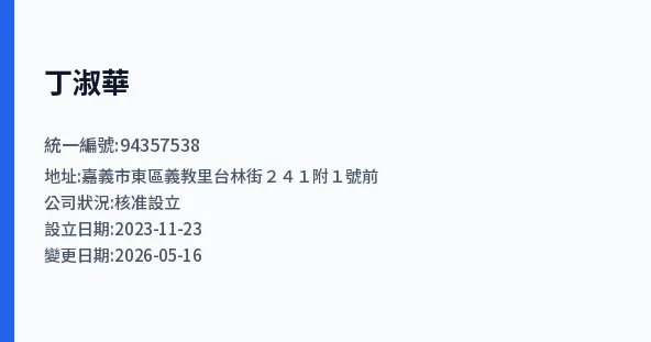 丁淑華的照片-統編 94357538(嘉義市) 公司登記資料與營業項目詳細圖表
