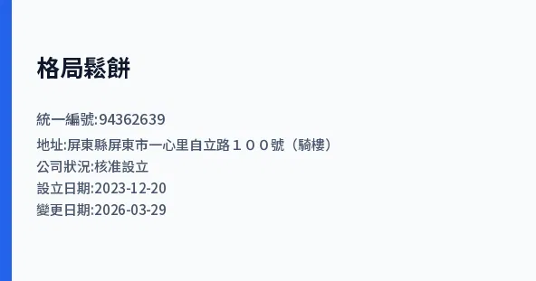 格局鬆餅的照片-統編 94362639(屏東縣) 公司登記資料與營業項目詳細圖表