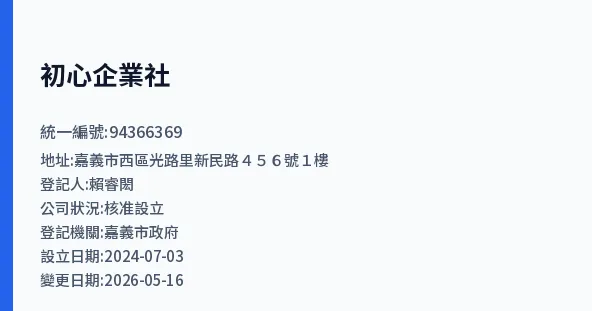 初心企業社的照片-統編 94366369(嘉義市) 公司登記資料與營業項目詳細圖表