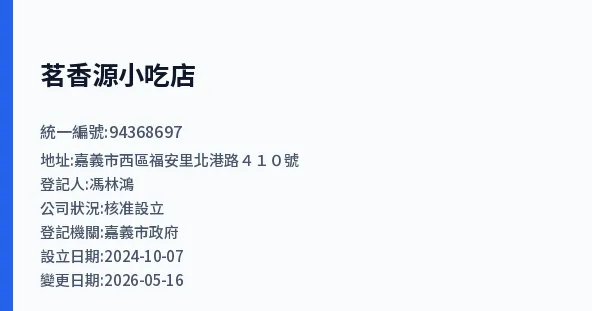 茗香源小吃店的照片-統編 94368697(嘉義市) 公司登記資料與營業項目詳細圖表