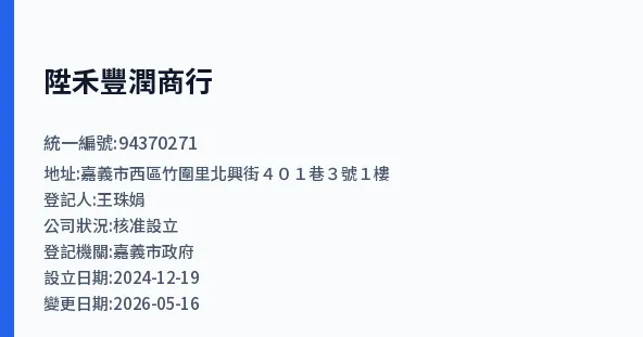 陞禾豐潤商行的照片-統編 94370271(嘉義市) 公司登記資料與營業項目詳細圖表