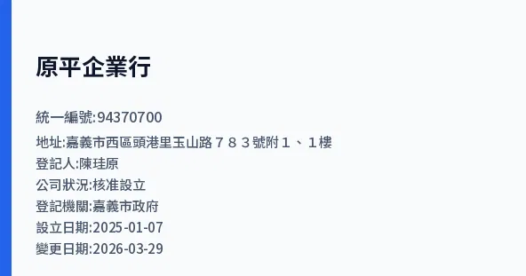 原平企業行的照片-統編 94370700(嘉義市) 公司登記資料與營業項目詳細圖表