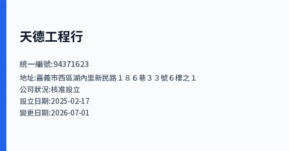 天德工程行的照片-統編 94371623 公司登記資料與營業項目詳細圖表