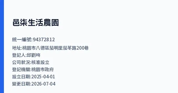 邑柒生活農園的照片-統編 94372812(桃園市) 公司登記資料與營業項目詳細圖表