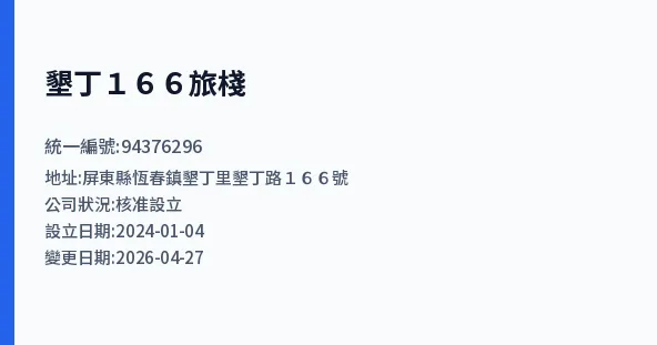 墾丁166旅棧的照片-統編 94376296(屏東縣) 公司登記資料與營業項目詳細圖表
