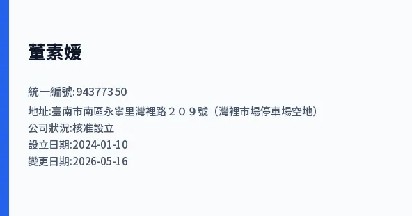 董素媛的照片-統編 94377350(臺南市) 公司登記資料與營業項目詳細圖表