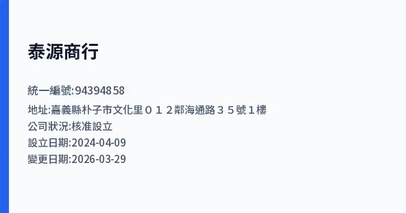 泰源商行的照片-統編 94394858(嘉義縣) 公司登記資料與營業項目詳細圖表