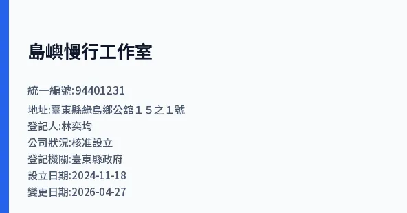 島嶼慢行工作室的照片-統編 94401231(臺東縣) 公司登記資料與營業項目詳細圖表