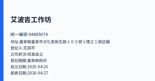 艾波呇工作坊的照片-統編 94405074(臺東縣) 公司登記資料與營業項目詳細圖表