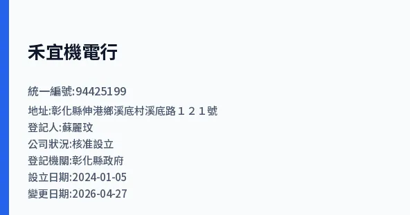 禾宜機電行的照片-統編 94425199(彰化縣) 公司登記資料與營業項目詳細圖表