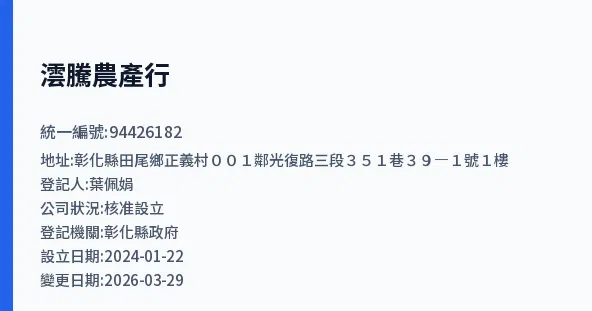 澐騰農產行的照片-統編 94426182(彰化縣) 公司登記資料與營業項目詳細圖表