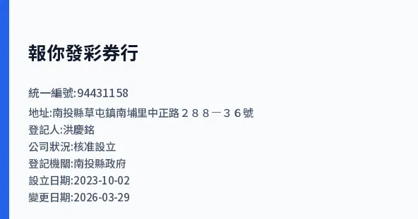 報你發彩券行的照片-統編 94431158(南投縣) 公司登記資料與營業項目詳細圖表