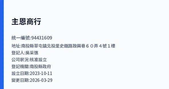 主恩商行的照片-統編 94431609(南投縣) 公司登記資料與營業項目詳細圖表