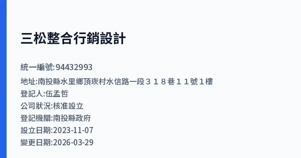 三松整合行銷設計的照片-統編 94432993(南投縣) 公司登記資料與營業項目詳細圖表