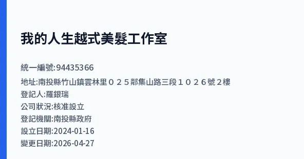 我的人生越式美髮工作室的照片-統編 94435366(南投縣) 公司登記資料與營業項目詳細圖表