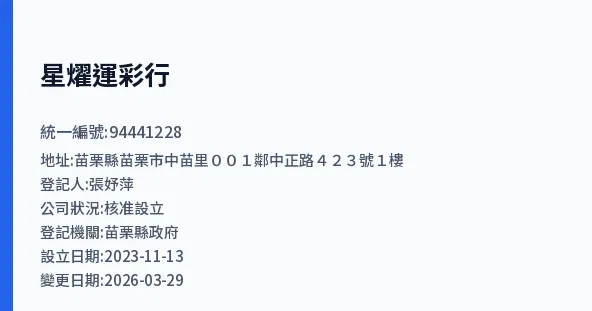 星燿運彩行的照片-統編 94441228(苗栗縣) 公司登記資料與營業項目詳細圖表