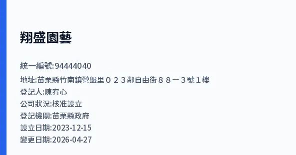 翔盛園藝的照片-統編 94444040(苗栗縣) 公司登記資料與營業項目詳細圖表