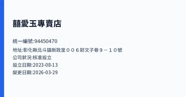 囍愛玉專賣店的照片-統編 94450470(彰化縣) 公司登記資料與營業項目詳細圖表