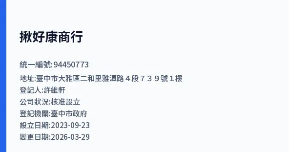 揪好康商行的照片-統編 94450773(臺中市) 公司登記資料與營業項目詳細圖表