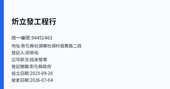 炘立發工程行的照片-統編 94451463(彰化縣) 公司登記資料與營業項目詳細圖表