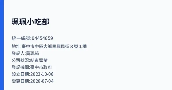 珮珮小吃部的照片-統編 94454659(臺中市) 公司登記資料與營業項目詳細圖表