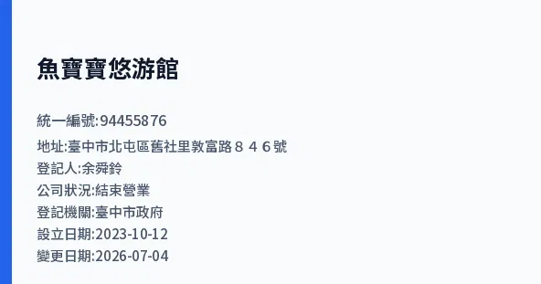 魚寶寶悠游館的照片-統編 94455876(臺中市) 公司登記資料與營業項目詳細圖表
