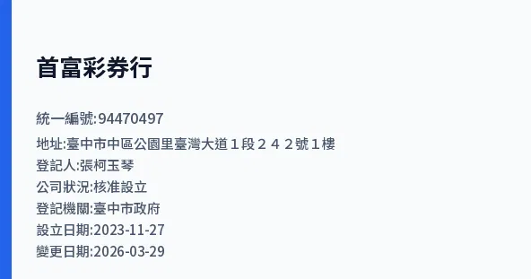 首富彩券行的照片-統編 94470497(臺中市) 公司登記資料與營業項目詳細圖表