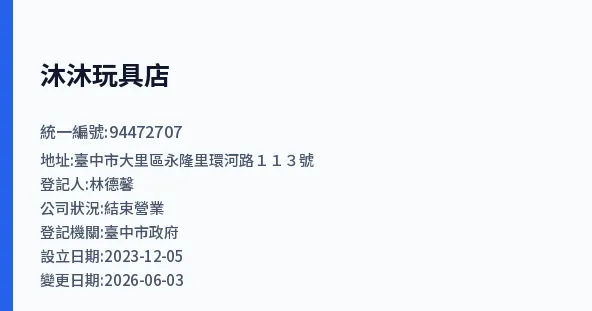沐沐玩具店的照片-統編 94472707(臺中市) 公司登記資料與營業項目詳細圖表