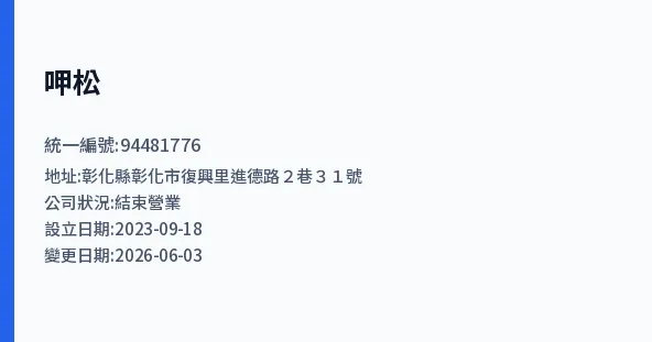 呷松的照片-統編 94481776(彰化縣) 公司登記資料與營業項目詳細圖表
