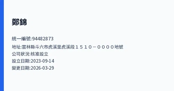 鄭錦的照片-統編 94482873(雲林縣) 公司登記資料與營業項目詳細圖表