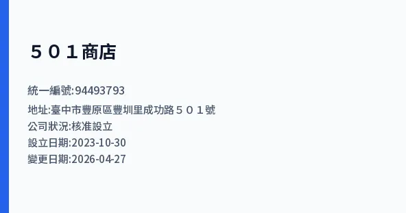 501商店的照片-統編 94493793(臺中市) 公司登記資料與營業項目詳細圖表