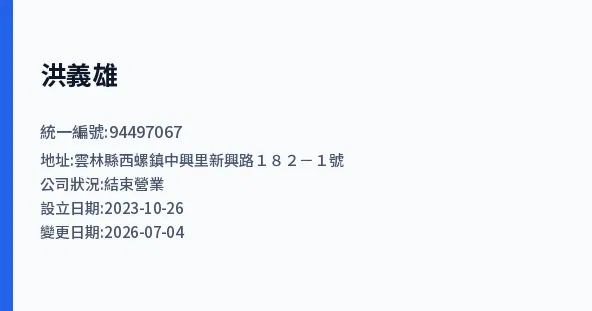洪義雄的照片-統編 94497067(雲林縣) 公司登記資料與營業項目詳細圖表