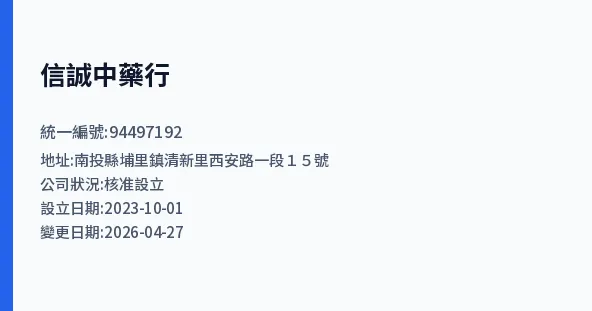 信誠中藥行的照片-統編 94497192(南投縣) 公司登記資料與營業項目詳細圖表