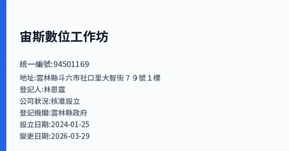 宙斯數位工作坊的照片-統編 94501169(雲林縣) 公司登記資料與營業項目詳細圖表