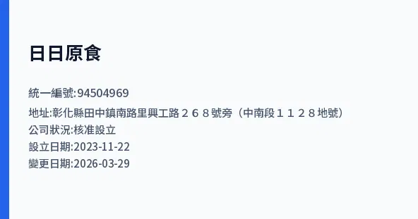 日日原食的照片-統編 94504969(彰化縣) 公司登記資料與營業項目詳細圖表