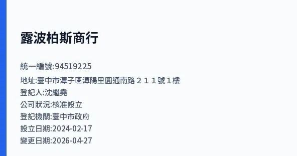露波柏斯商行的照片-統編 94519225(臺中市) 公司登記資料與營業項目詳細圖表