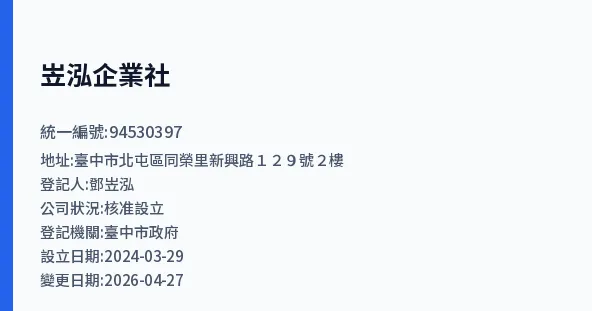 岦泓企業社的照片-統編 94530397(臺中市) 公司登記資料與營業項目詳細圖表