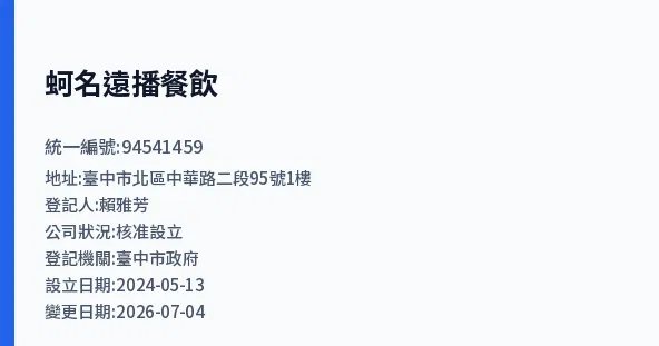 蚵名遠播餐飲的照片-統編 94541459(臺中市) 公司登記資料與營業項目詳細圖表