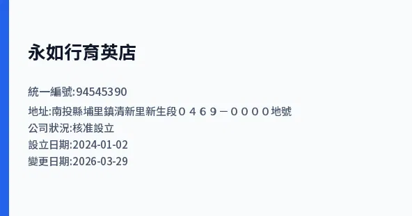 永如行育英店的照片-統編 94545390(南投縣) 公司登記資料與營業項目詳細圖表