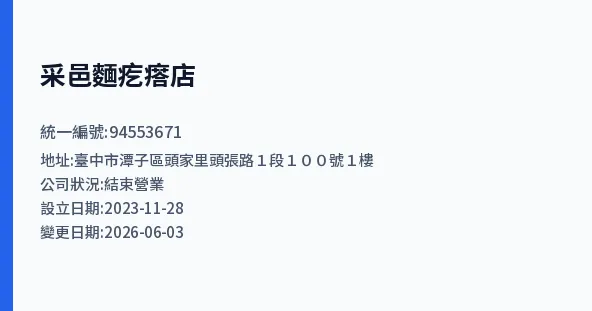 采邑麵疙瘩店的照片-統編 94553671(臺中市) 公司登記資料與營業項目詳細圖表