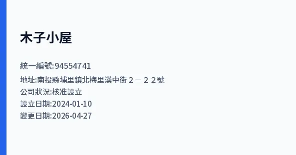 木子小屋的照片-統編 94554741(南投縣) 公司登記資料與營業項目詳細圖表