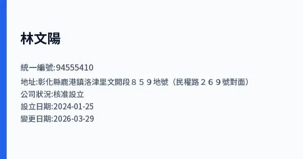 林文陽的照片-統編 94555410(彰化縣) 公司登記資料與營業項目詳細圖表