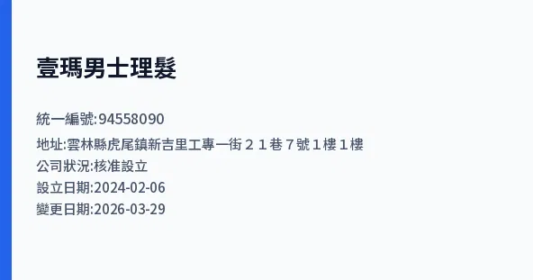 壹瑪男士理髮的照片-統編 94558090(雲林縣) 公司登記資料與營業項目詳細圖表