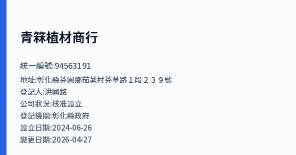 青箖植材商行的照片-統編 94563191(彰化縣) 公司登記資料與營業項目詳細圖表