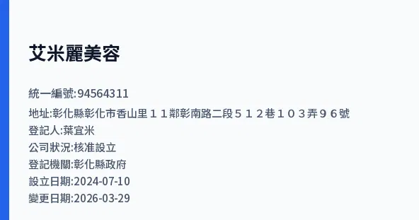 艾米麗美容的照片-統編 94564311(彰化縣) 公司登記資料與營業項目詳細圖表